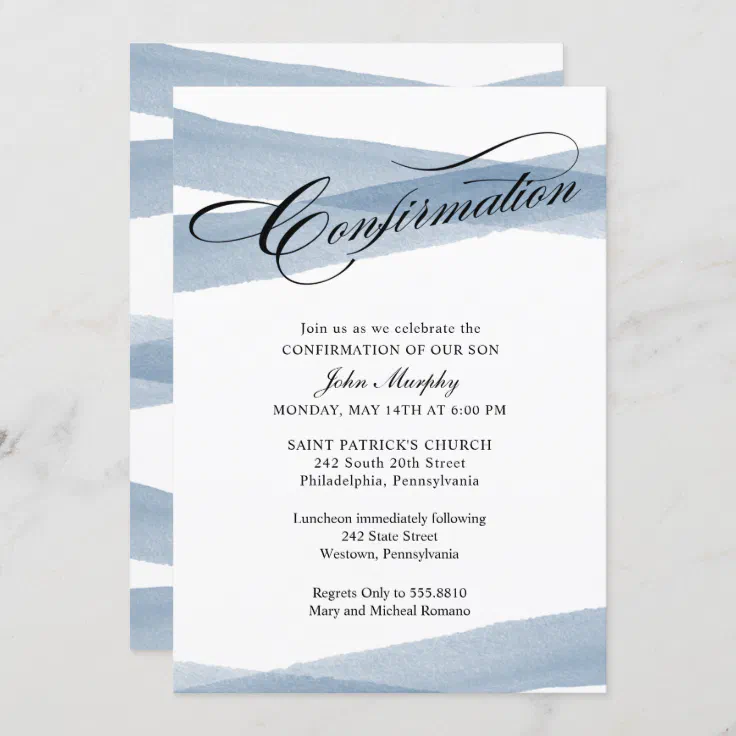 Confirmation, Blue Modern Watercolor Invitation | Zazzle.fr