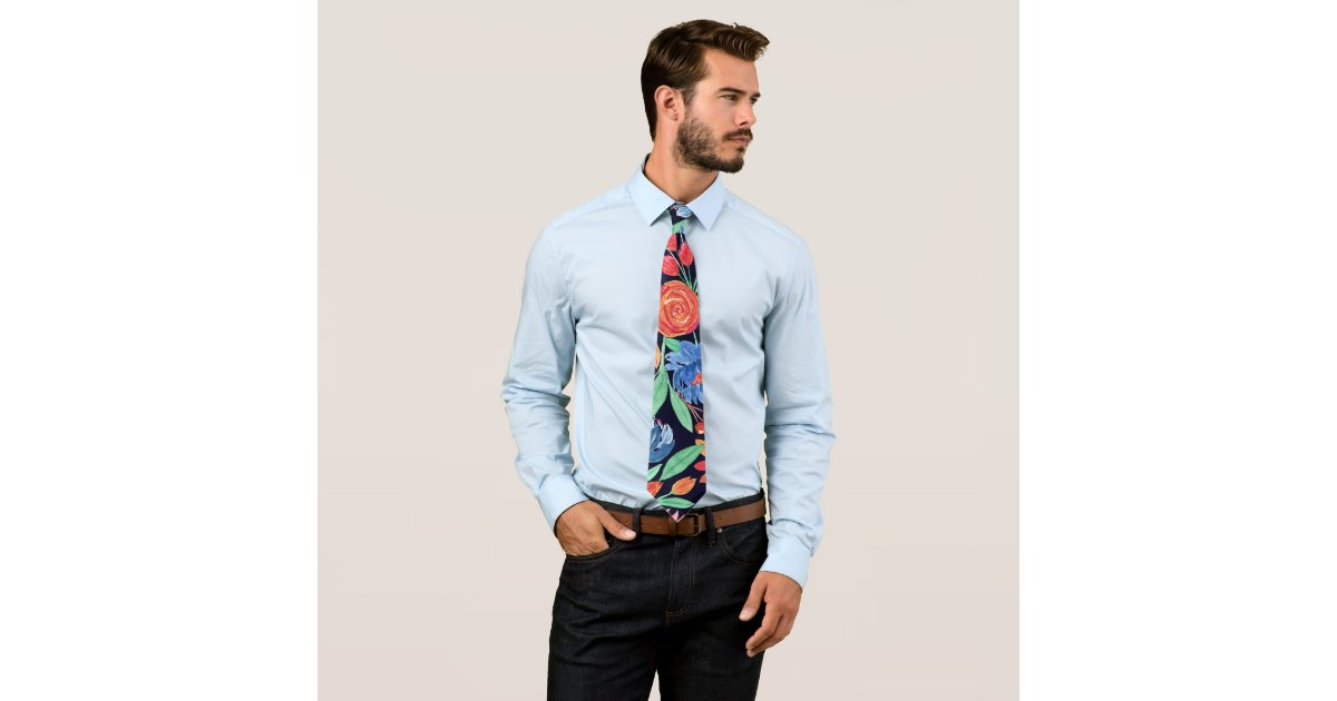 Cravate Pattern Artsy Coral Blue Floral Watercolor | Zazzle.fr