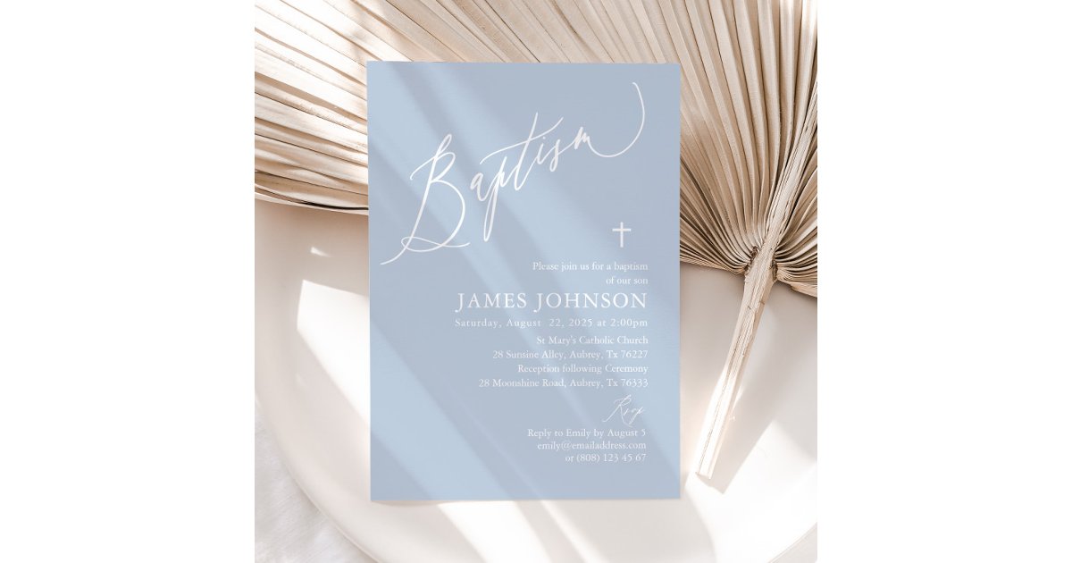 Dusty Blue Croix Blancs Boy Baptism Invitation | Zazzle.fr