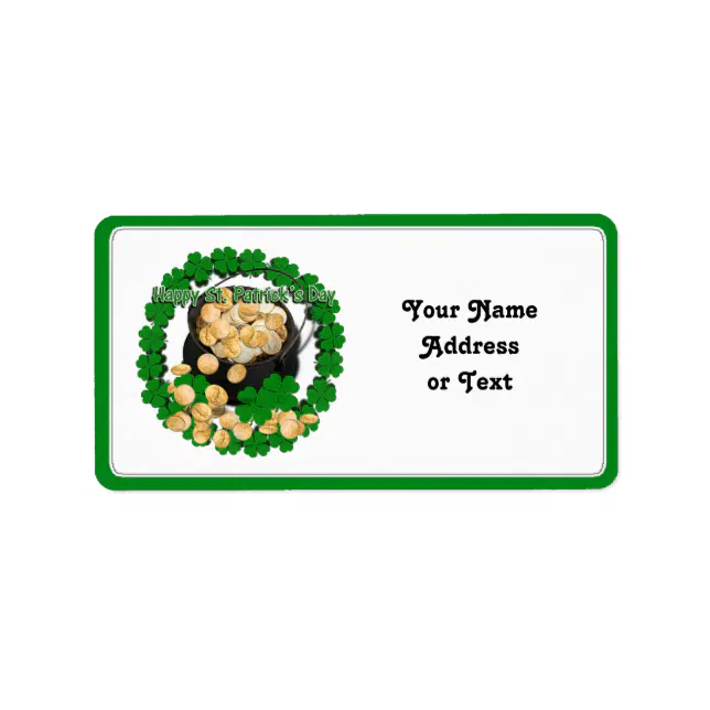 Étiquette Pot d'or avec encadrement de trèfle pour la St Pat | Zazzle.fr