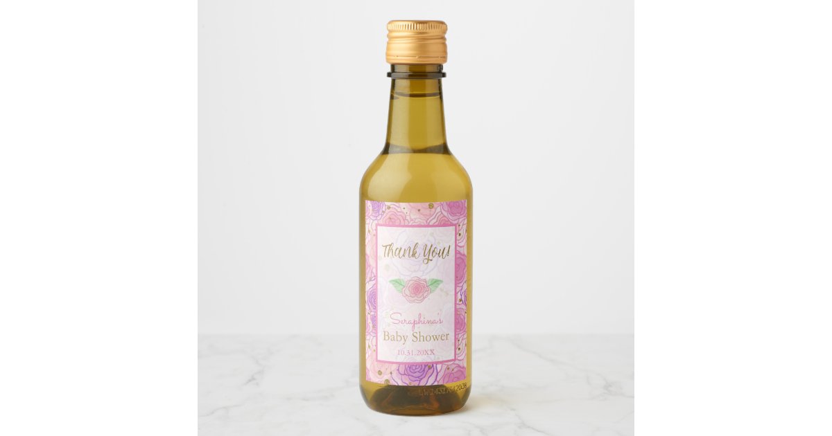 Étiquettes Pour Bouteilles De Vin Fille rose Chic Rose Baby shower or ...