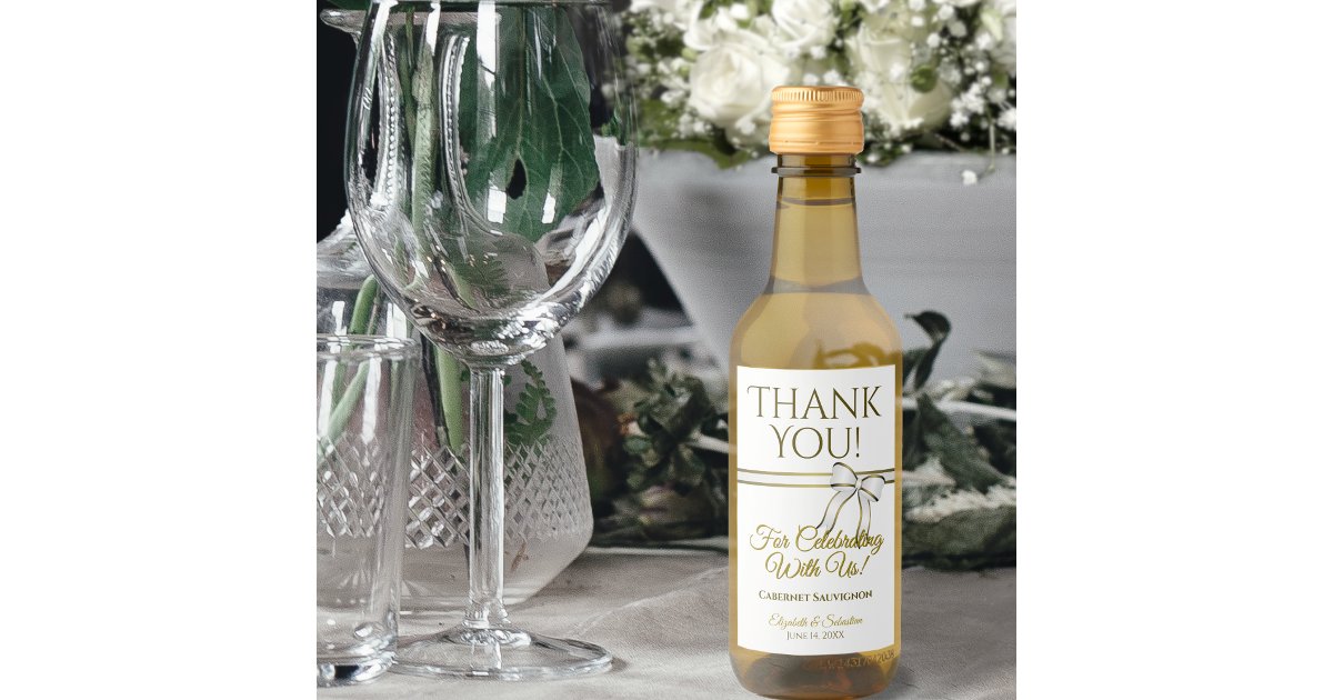 Étiquettes Pour Bouteilles De Vin Merci de Mariage de blanc et or Mini ...
