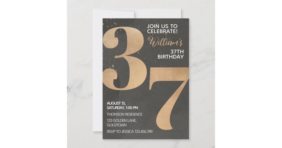 Gold Black 37th Birthday Invitation | Zazzle.fr