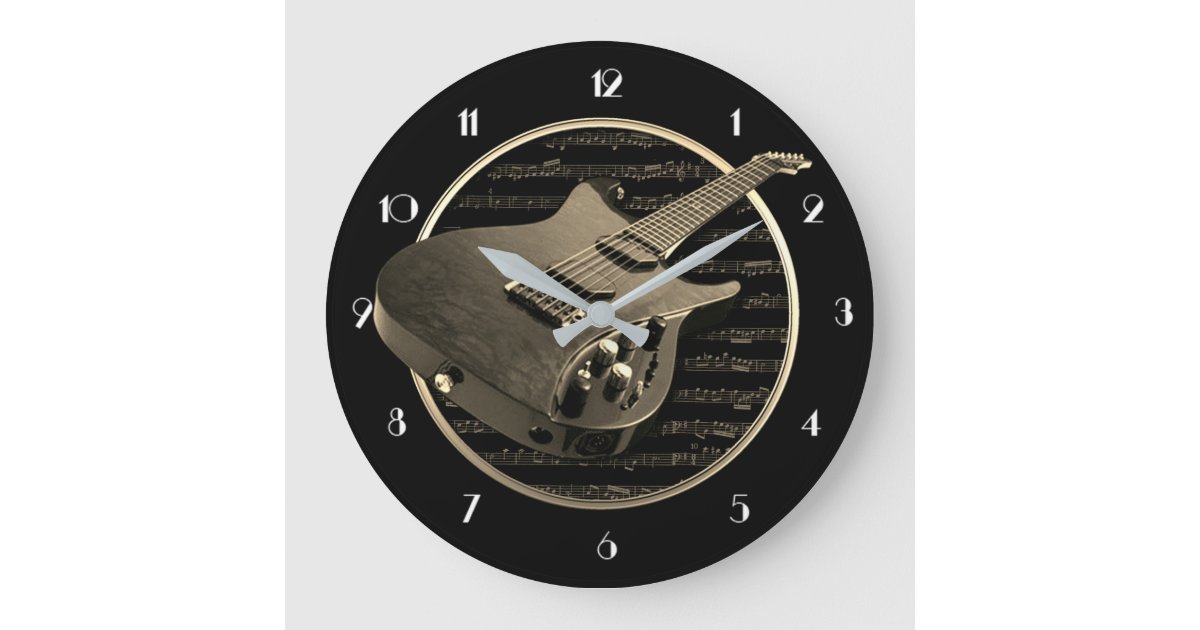 Horloge ronde de la guitare électrique Gold | Zazzle.fr