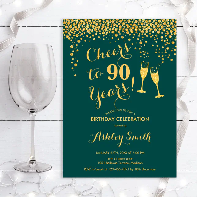 Invitation 90e Anniversaire - Salutations À 90 Ans Émeraude V | Zazzle.fr