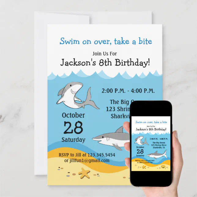 Invitation à la fête d'anniversaire des requins | Zazzle.fr