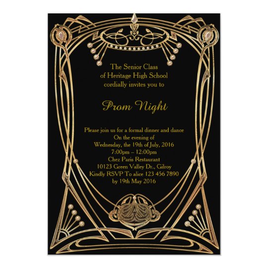 Invitation Bal de promo, noir d'or d'art déco grand-Gatsby. | Zazzle.fr