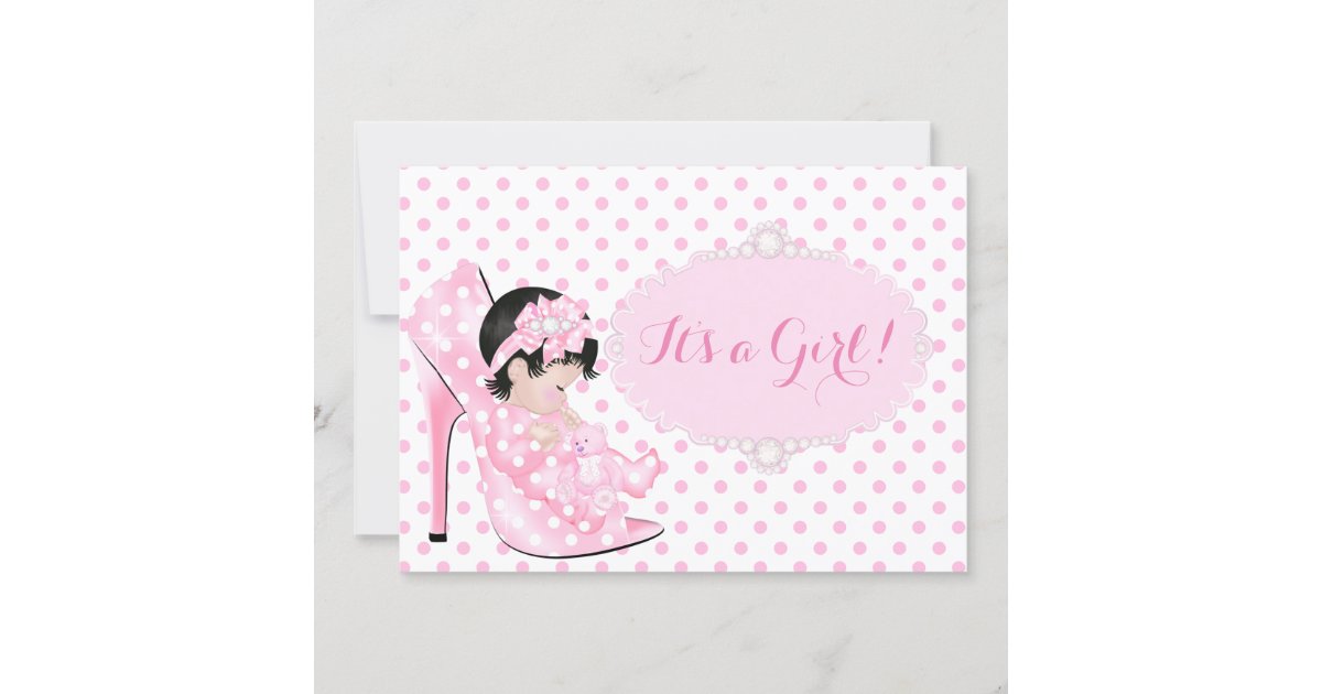 Invitation Bébé fille Baby shower rose blanc Pois C | Zazzle.fr