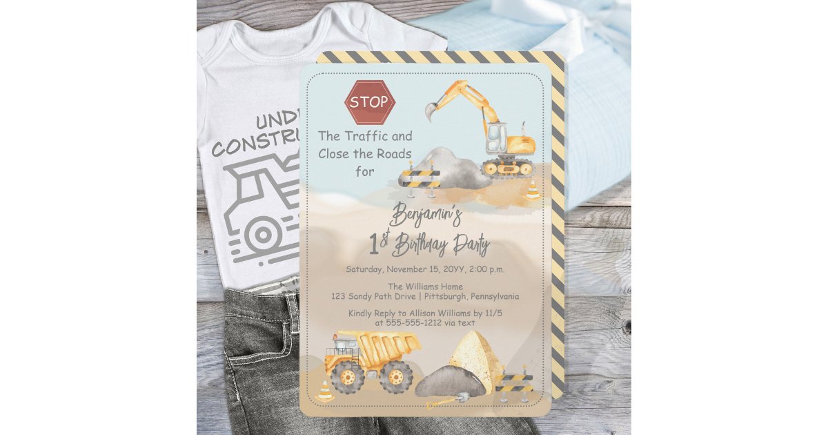 Invitation Construction Dump Truck Boy fête le 1er anniversai | Zazzle.fr