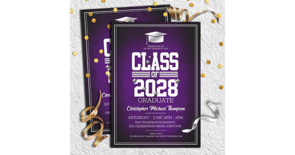 Invitation Couleurs de l'école violet|Fête de graduation en a | Zazzle.fr