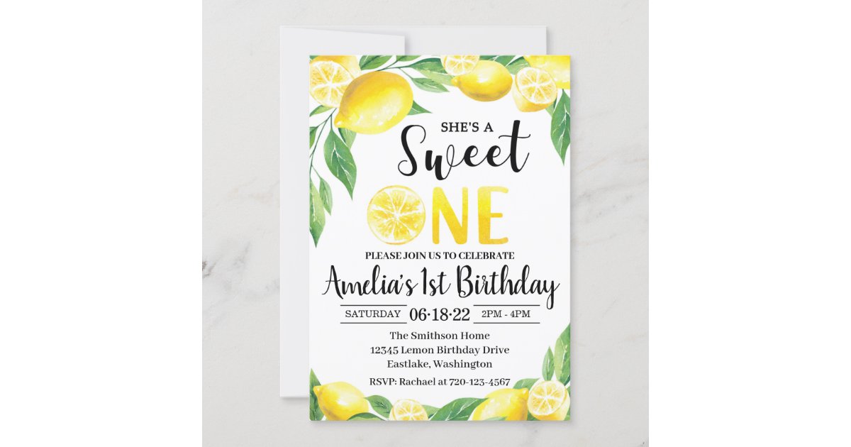 Invitation d'anniversaire de citron | Sweet One In | Zazzle.fr
