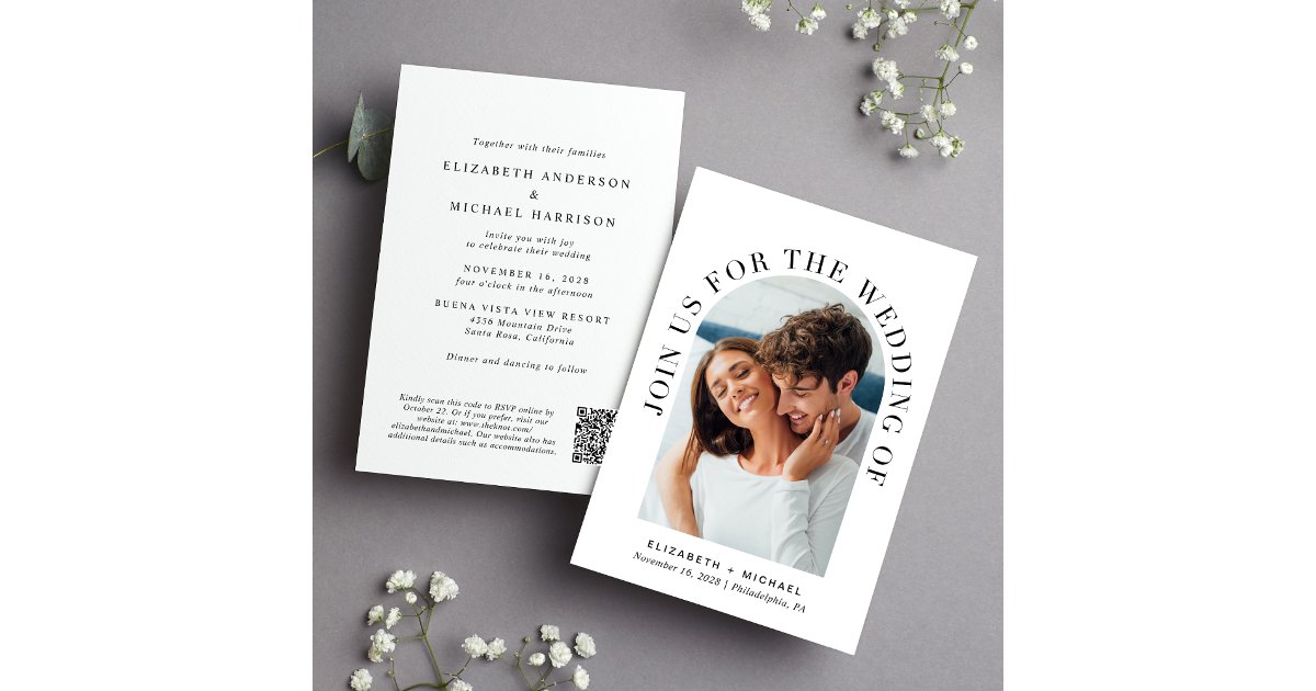 Invitation Elégant Arc Photo QR Code Mariage | Zazzle.fr