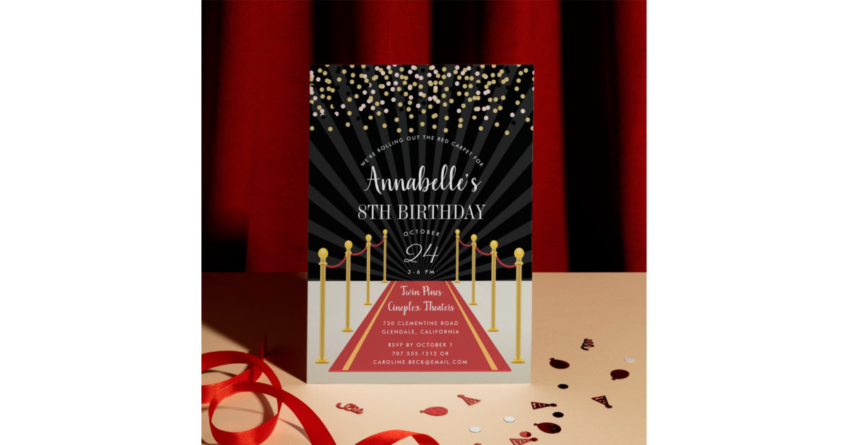 Invitation fête d'anniversaire avec tapis rouge Hollywoodien | Zazzle.fr