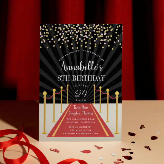 Invitation fête d'anniversaire avec tapis rouge Hollywoodien | Zazzle.fr