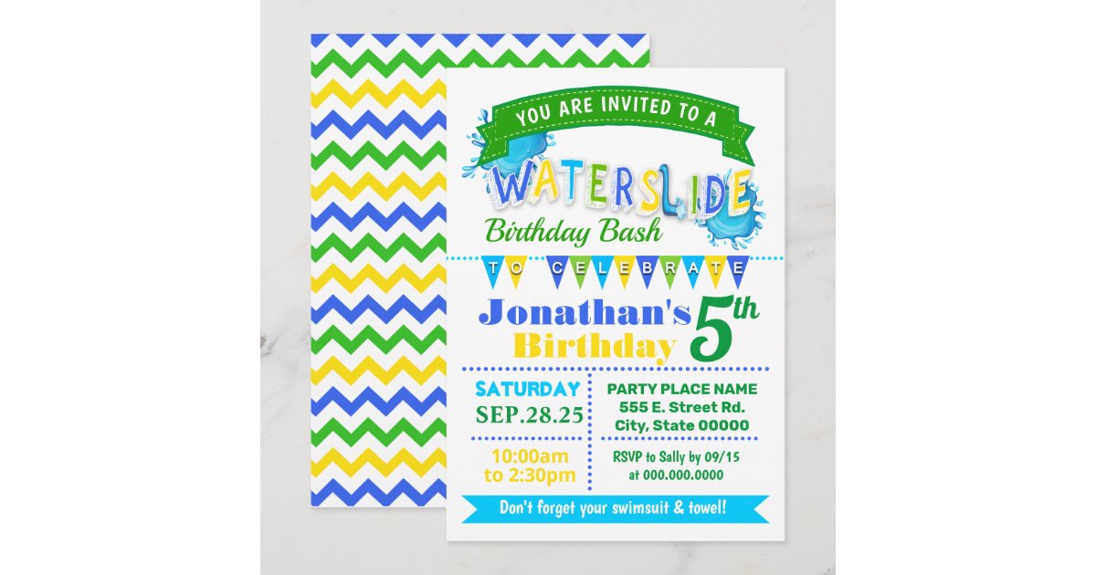 Invitation Fête d'anniversaire d'été de toboggans bleu vert | Zazzle.fr