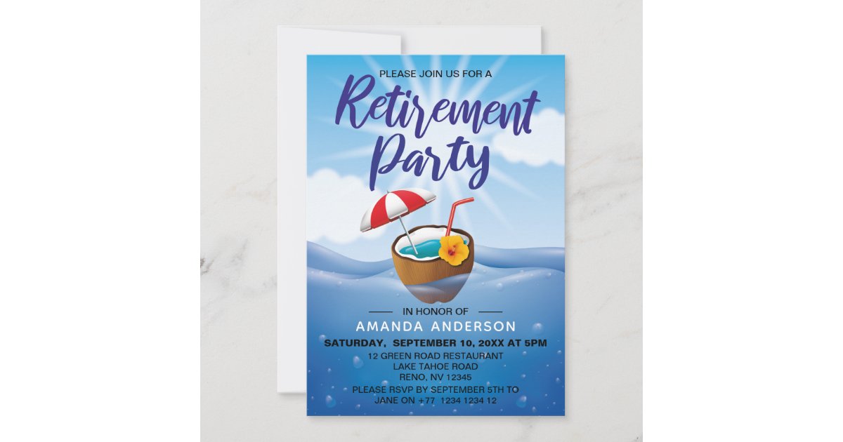 Invitation Fête de retraite à thème de la plage d'été | Zazzle.fr