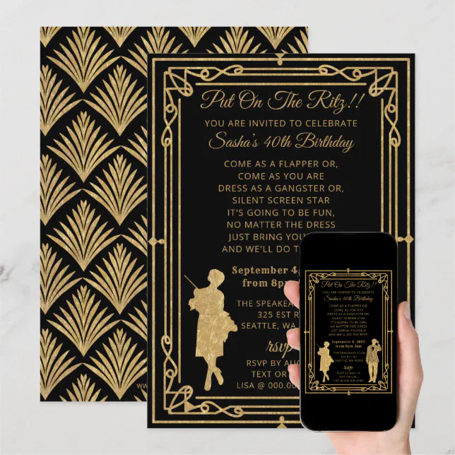 Invitation Flamme art déco des années 20 rugissant fille et g | Zazzle.fr