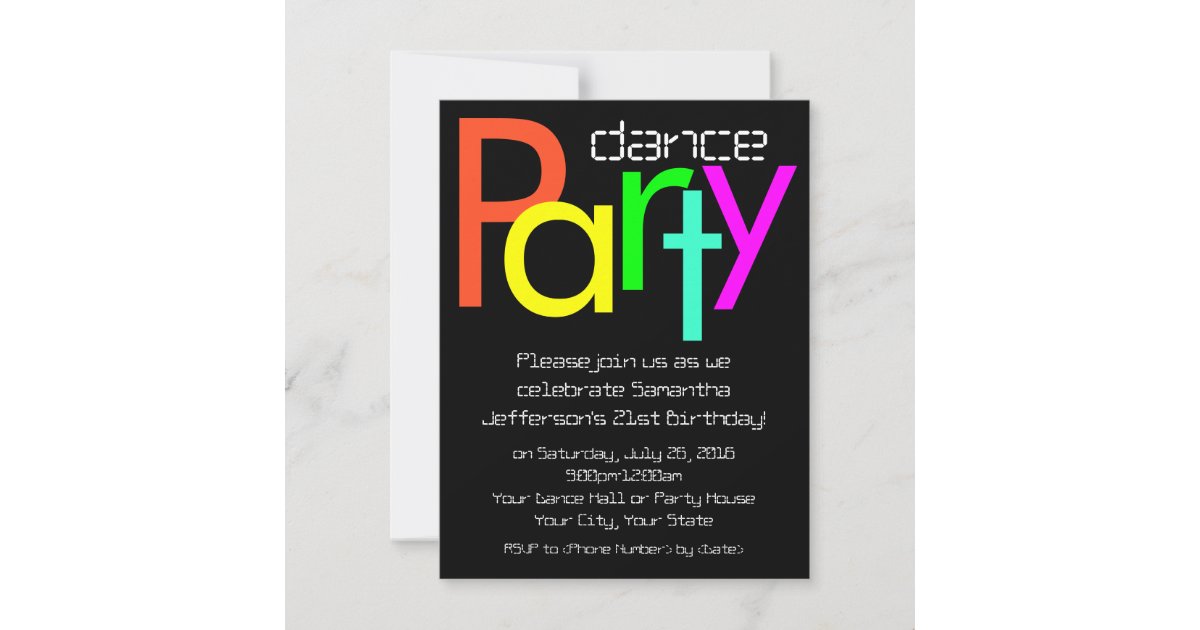 Invitation Fluorescent néon lumières Dance Party Invitation, | Zazzle.fr