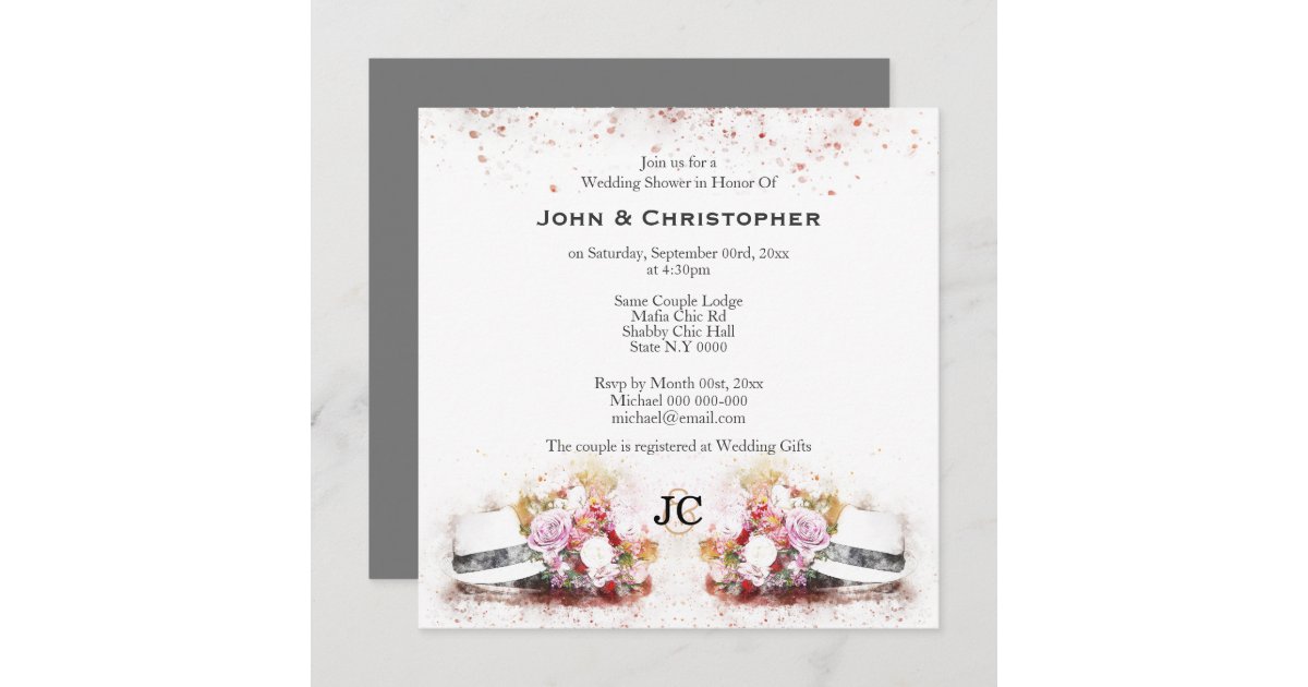 Invitation Mariage Homosexuel Masculin De Bouquet Daquarelle Zazzle Fr