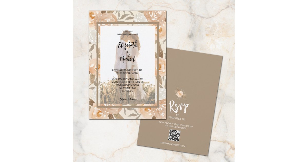 Invitation Photo QR Code Floral Mariage | Zazzle.fr