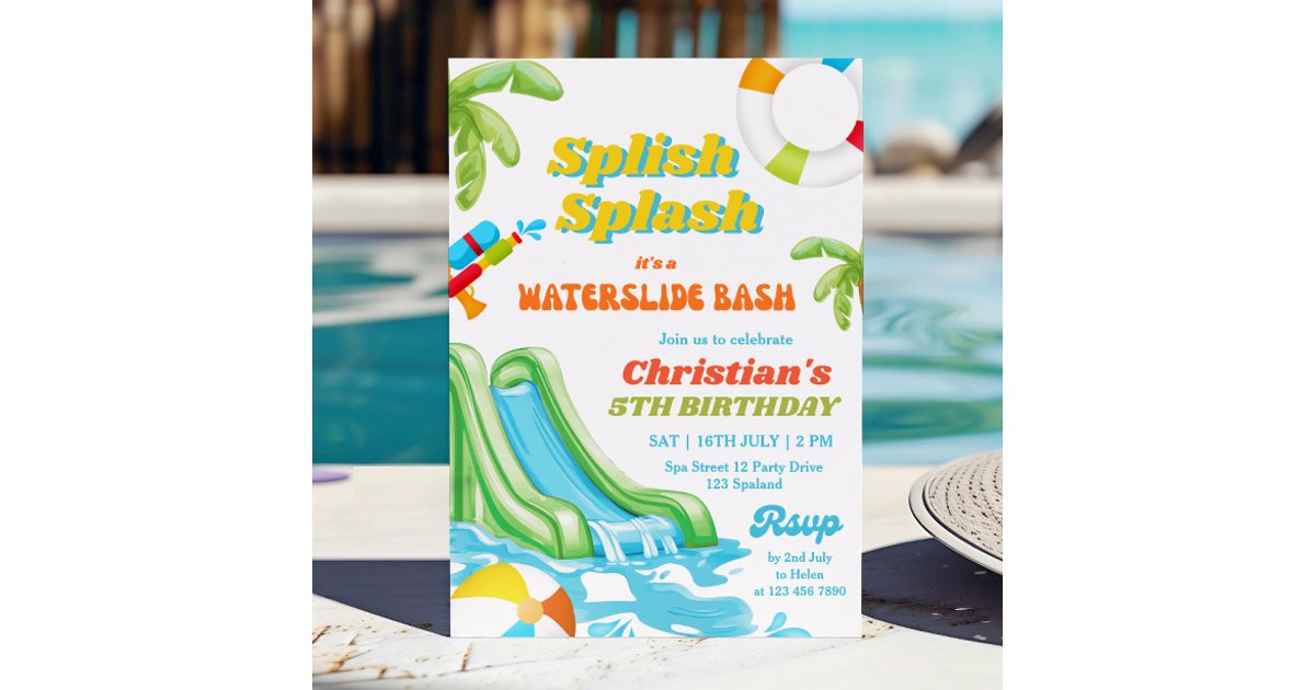 Invitation Piscine de toboggan fête anniversaire garçon Invit | Zazzle.fr