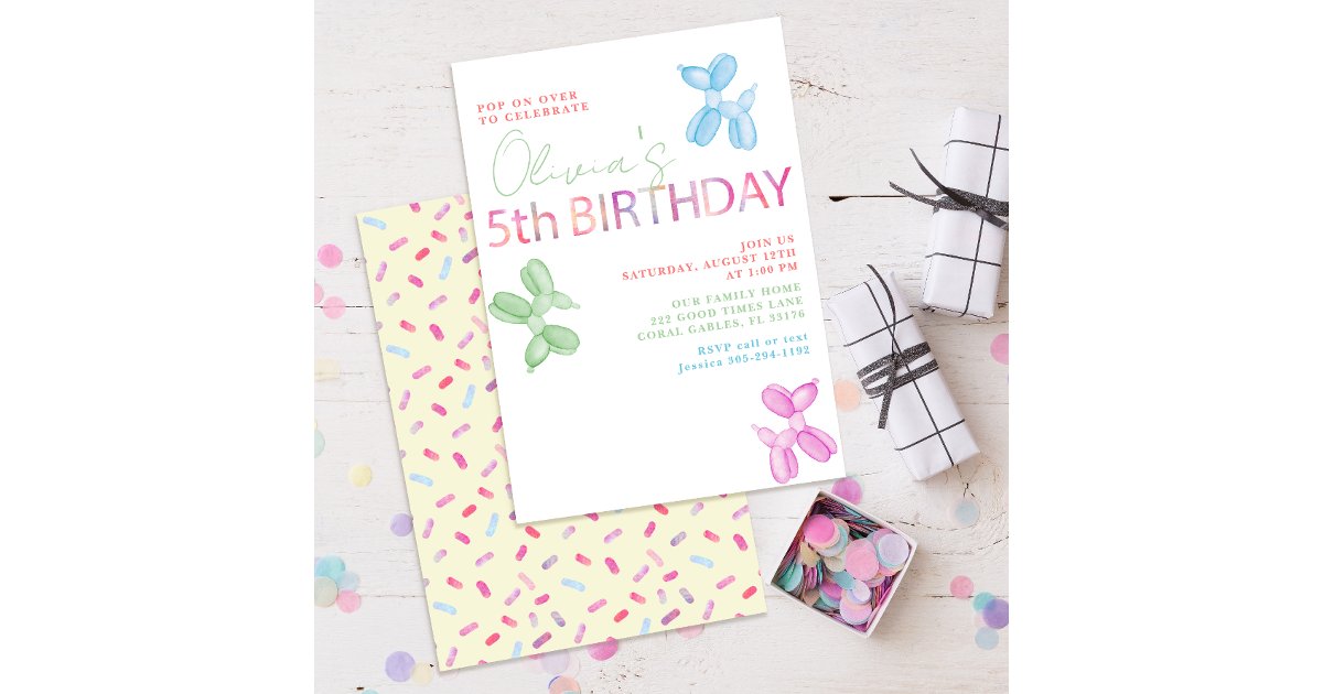 Invitation Pop On Plus De 5E Anniversaire Balloon Chien Invit | Zazzle.fr