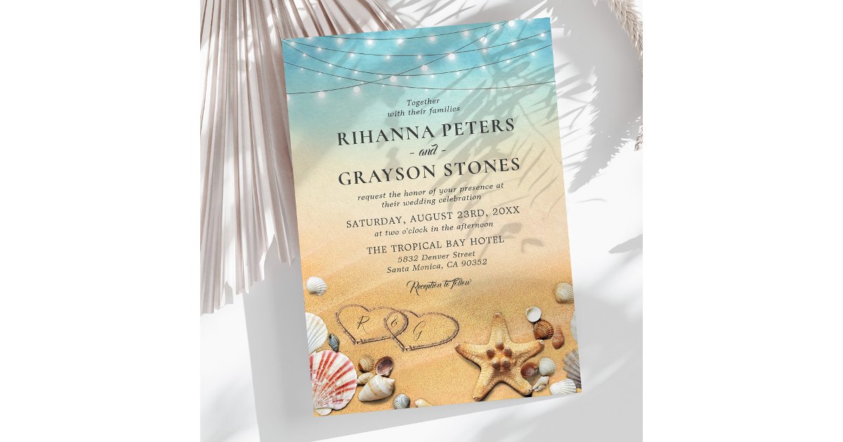 Invitation Rustic Ombre Beach Heart Mariage | Zazzle.fr