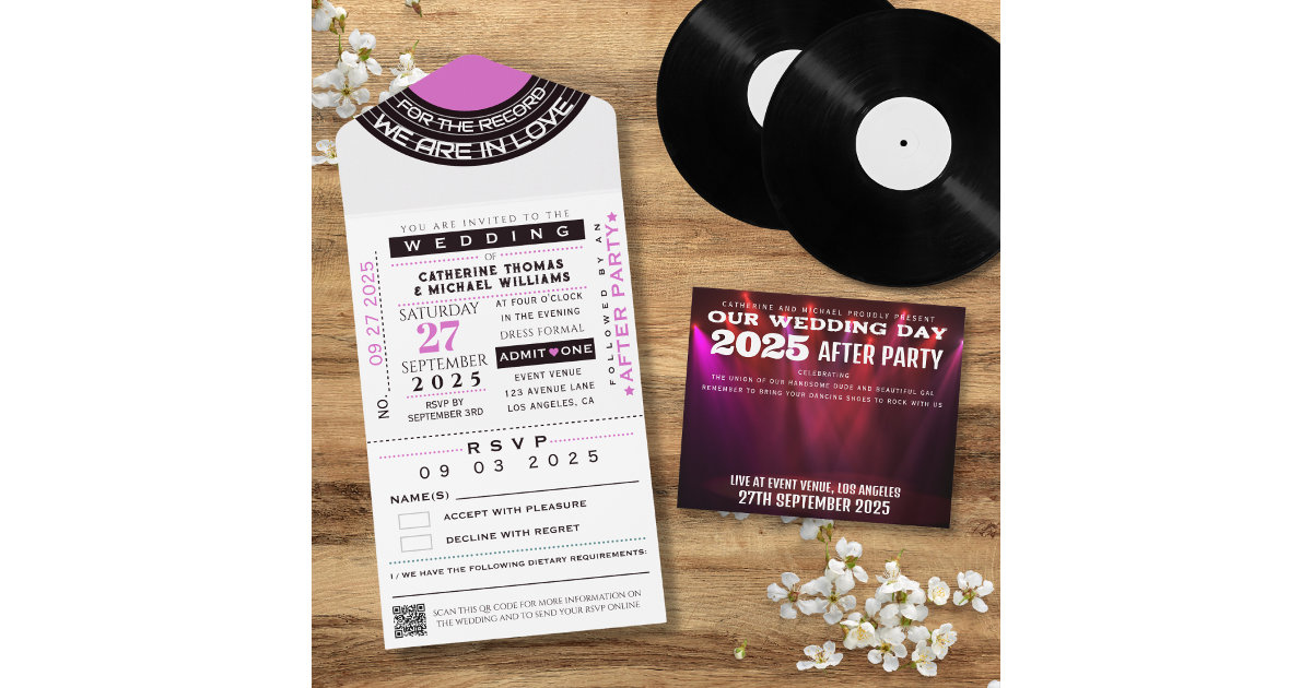 Invitation Tout En Un Ticket VIP Concert Musique avec Mariage RSVP ...