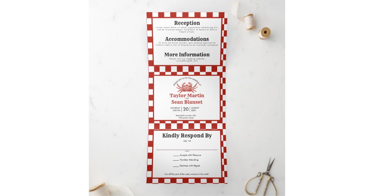 Invitation Trois Volets Mariage tout en un crabe en bois gravé sur la ...