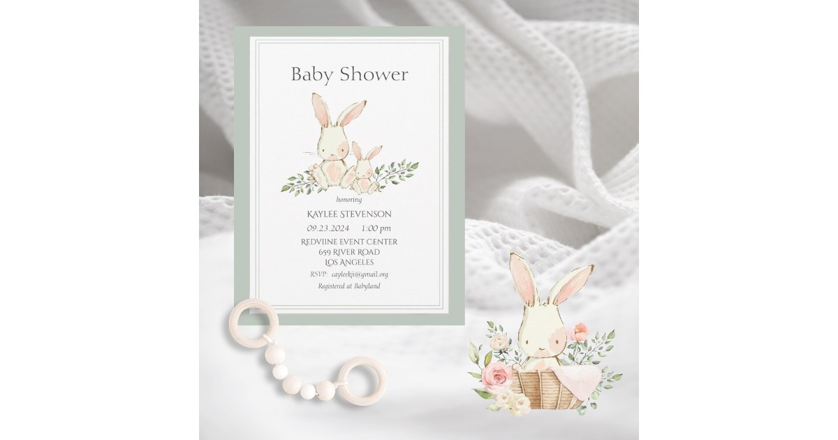 Lapin lapins Vert Moderne Baby shower Invitation | Zazzle.fr