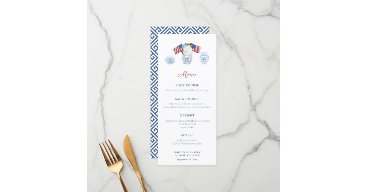Menu Élégante fête formelle américaine du déjeuner | Zazzle.fr
