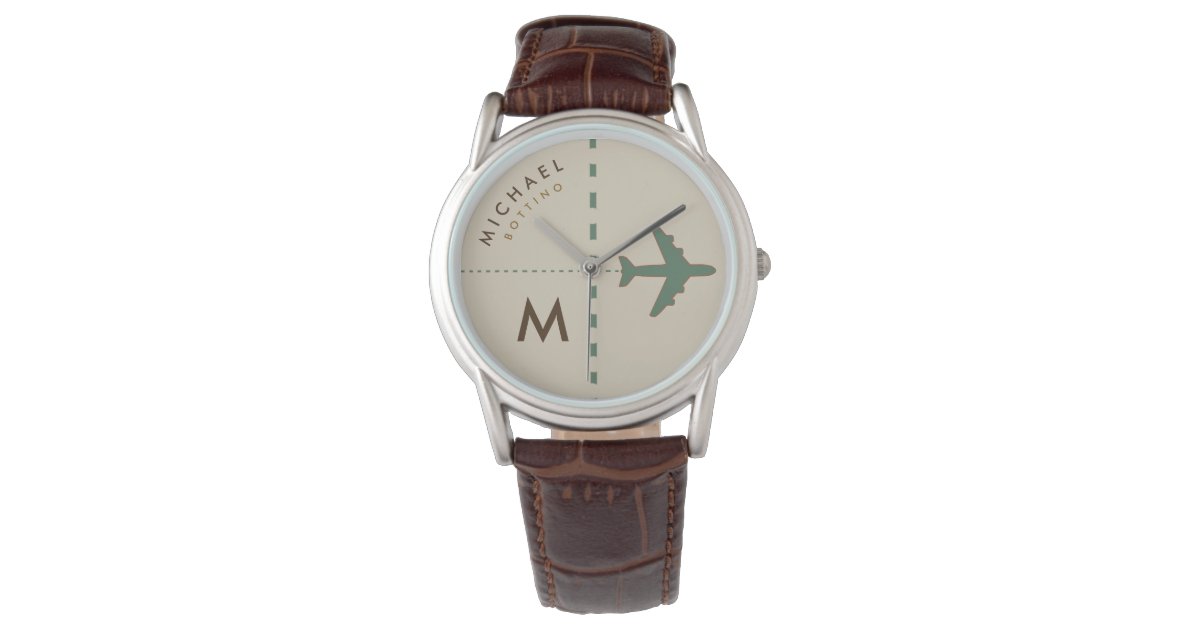 Montre avion élégant avec l'initiale et le nom du pilote | Zazzle.fr