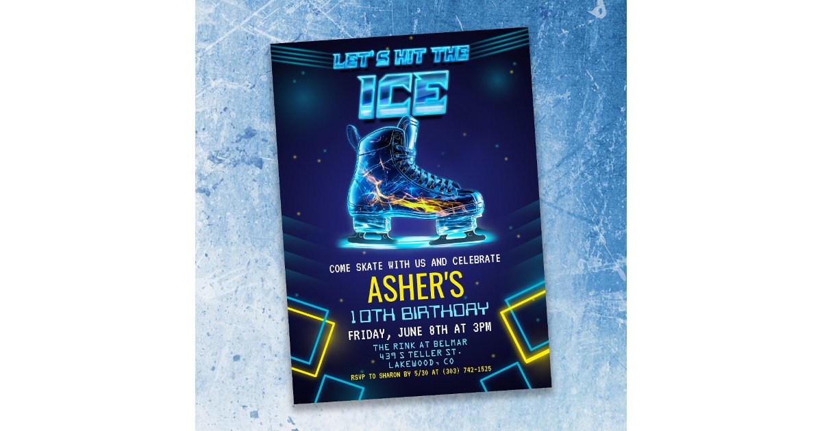 Neon Glow Ice Patinage Anniversaire Invitation | Zazzle.fr
