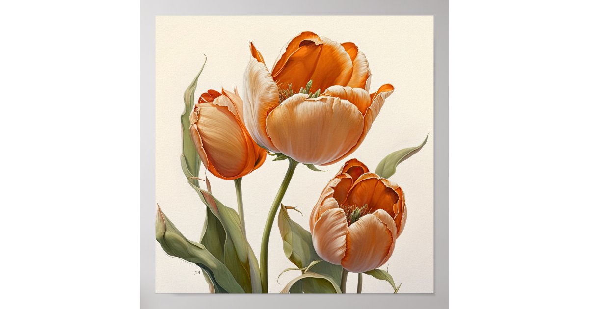 Orange Tulips Flower Art Imprimer Poster | Zazzle.fr