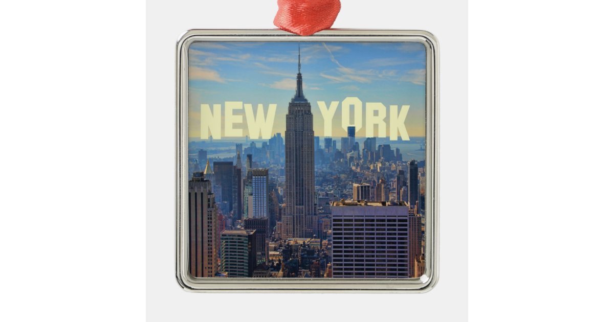 Ornement Carré Argenté NYC Skyline ESB, World Trade 2C | Zazzle.fr