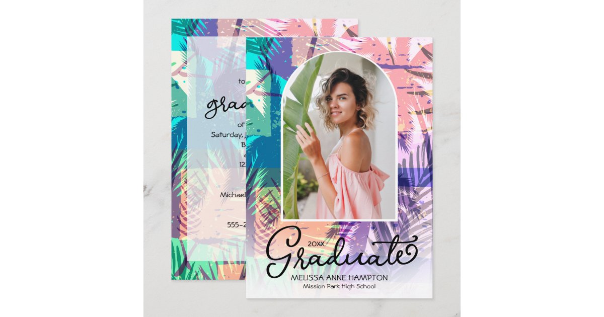 Palmiers colorés Photo Graduation Party Invitation | Zazzle.fr