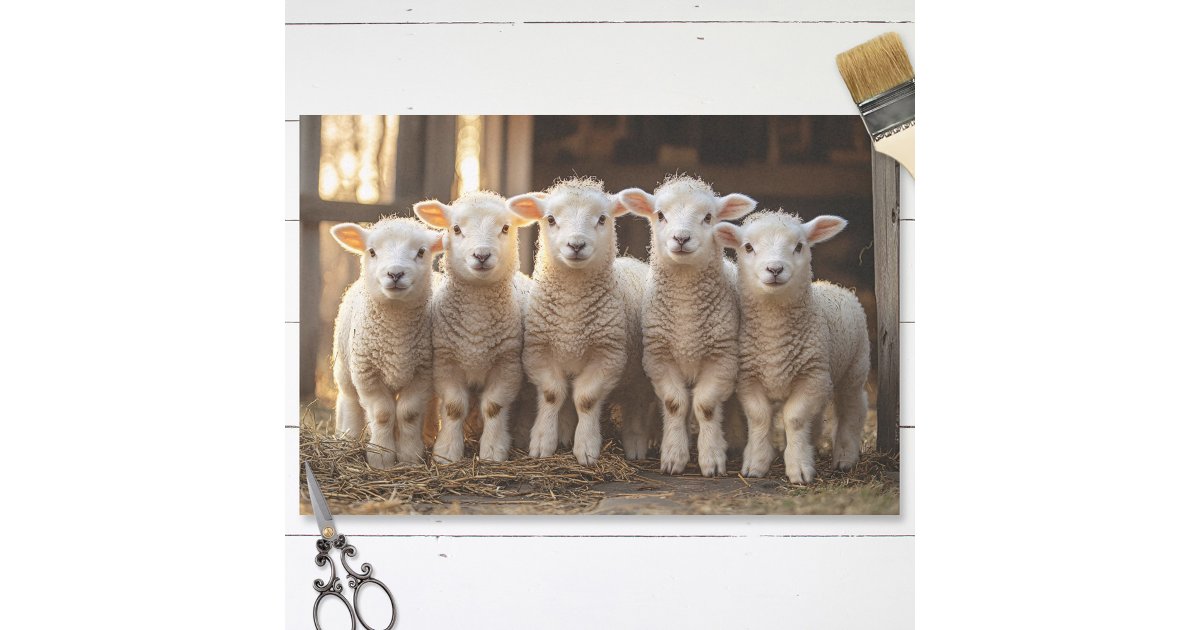 Papier Mousseline Agneaux adorables dans une découpage rustique de r ...