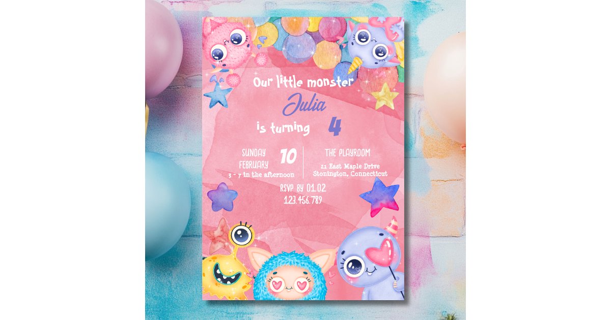 Petite Monster Invitation fête d'anniversaire | Zazzle.fr