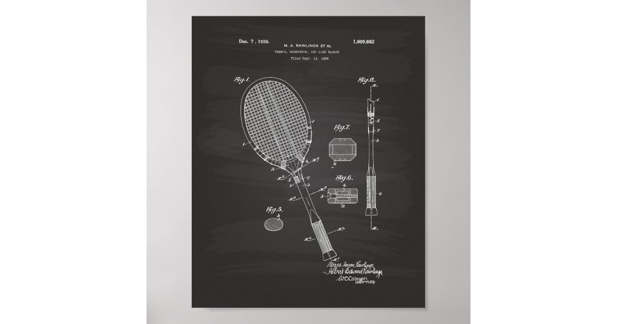 Poster Tennis Racket 1925 Patent Art Chalkboard | Zazzle.fr