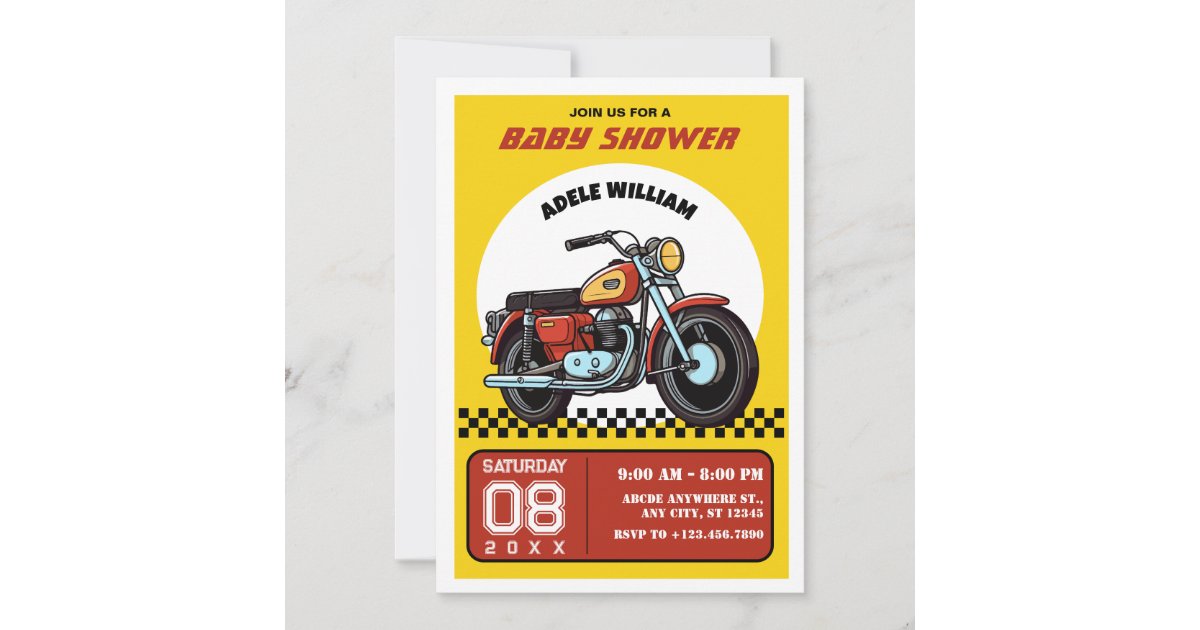 Retro motorcycle baby shower Invitation | Zazzle.fr