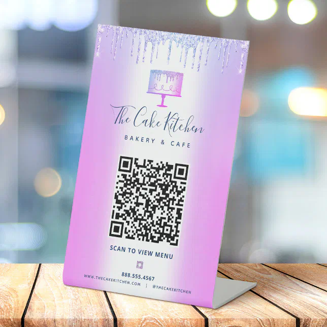 Signe De Table Boulangerie QR Code Scan Menu Purple Cake Parties ...