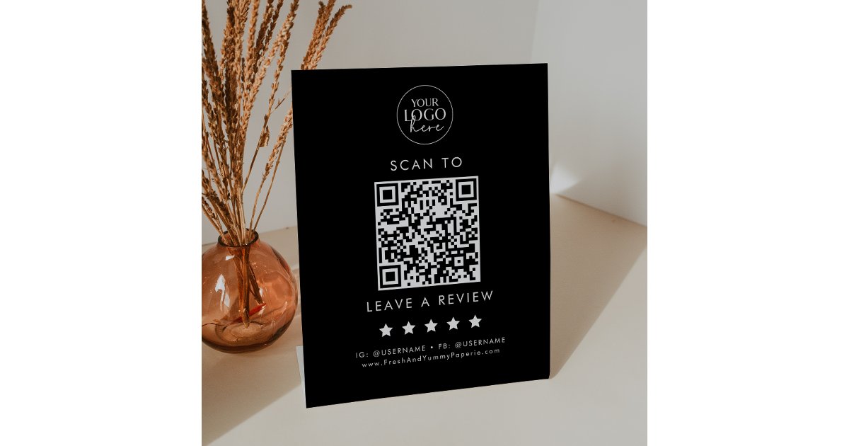 Signe De Table Chic Black Typographie Logo QR Code Laisser Un Avi ...