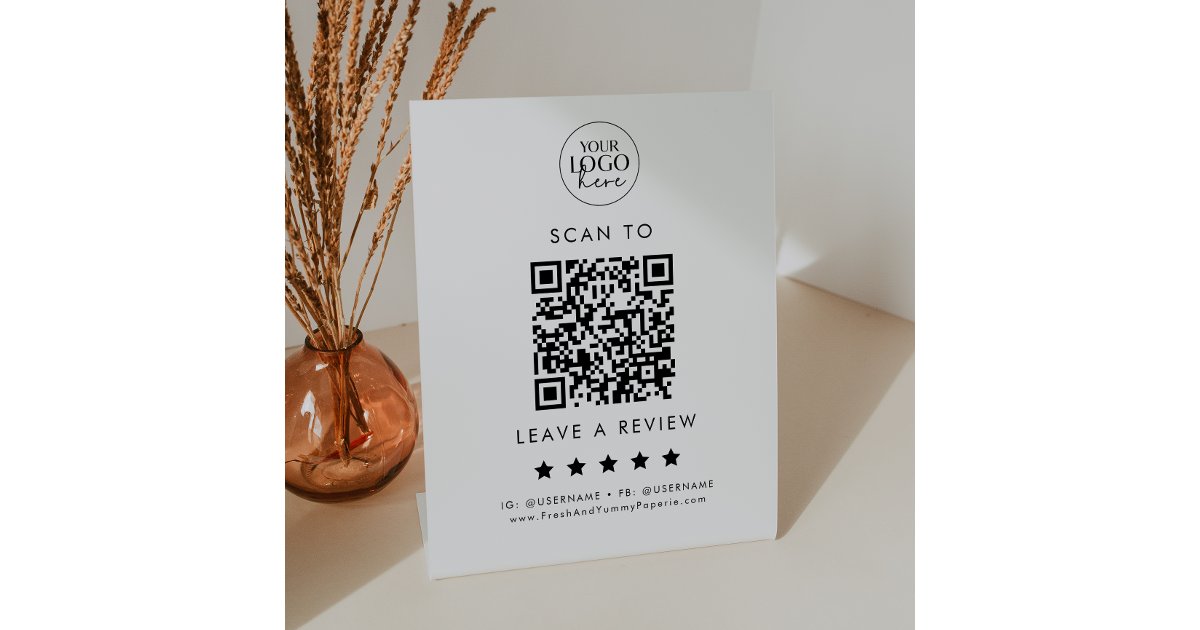Signe De Table Chic Typographie Logo QR Code Laisser Un Avis | Zazzle.fr