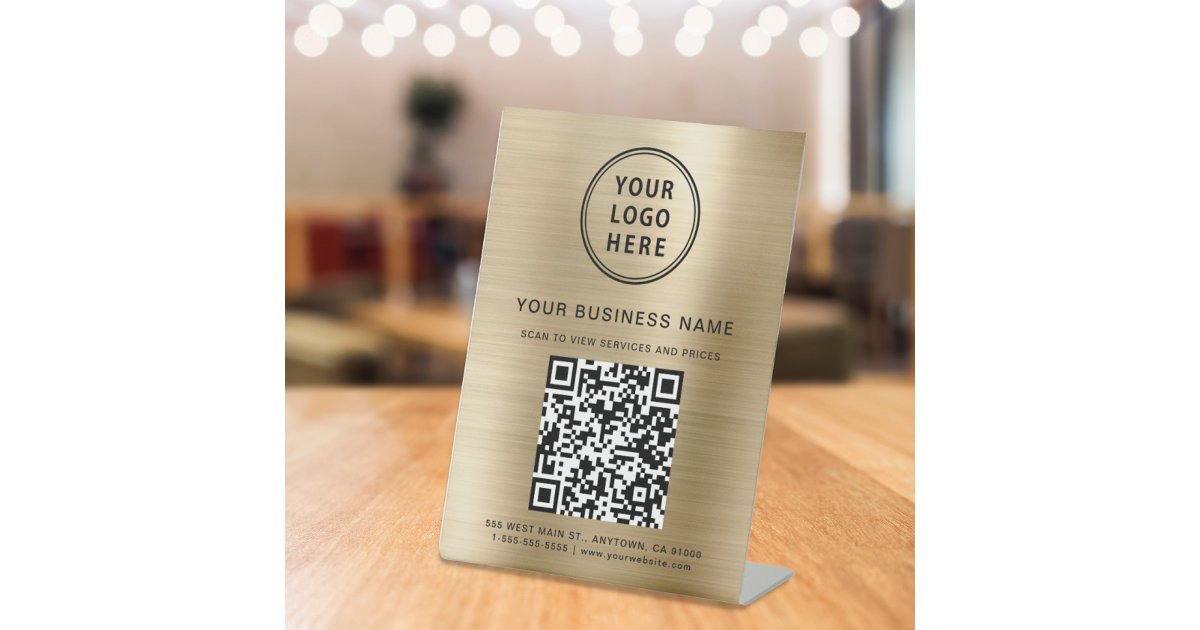 Signe De Table Code et logo QR d'entreprise Or métallique | Zazzle.fr