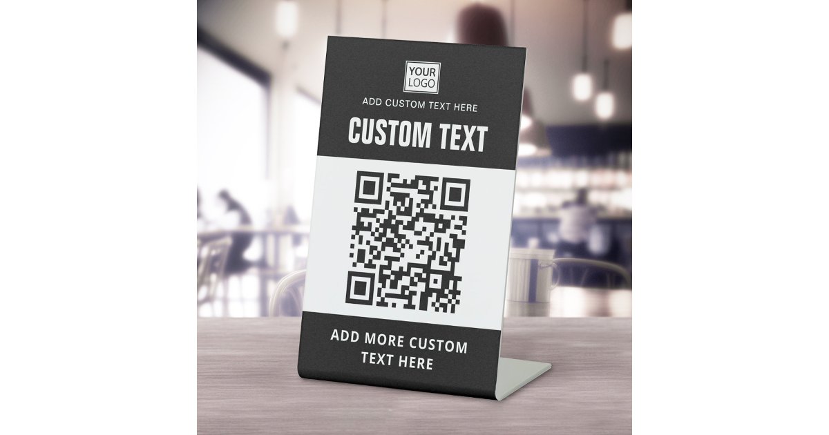 Signe De Table Custom logo, QR code and text black and white | Zazzle.fr