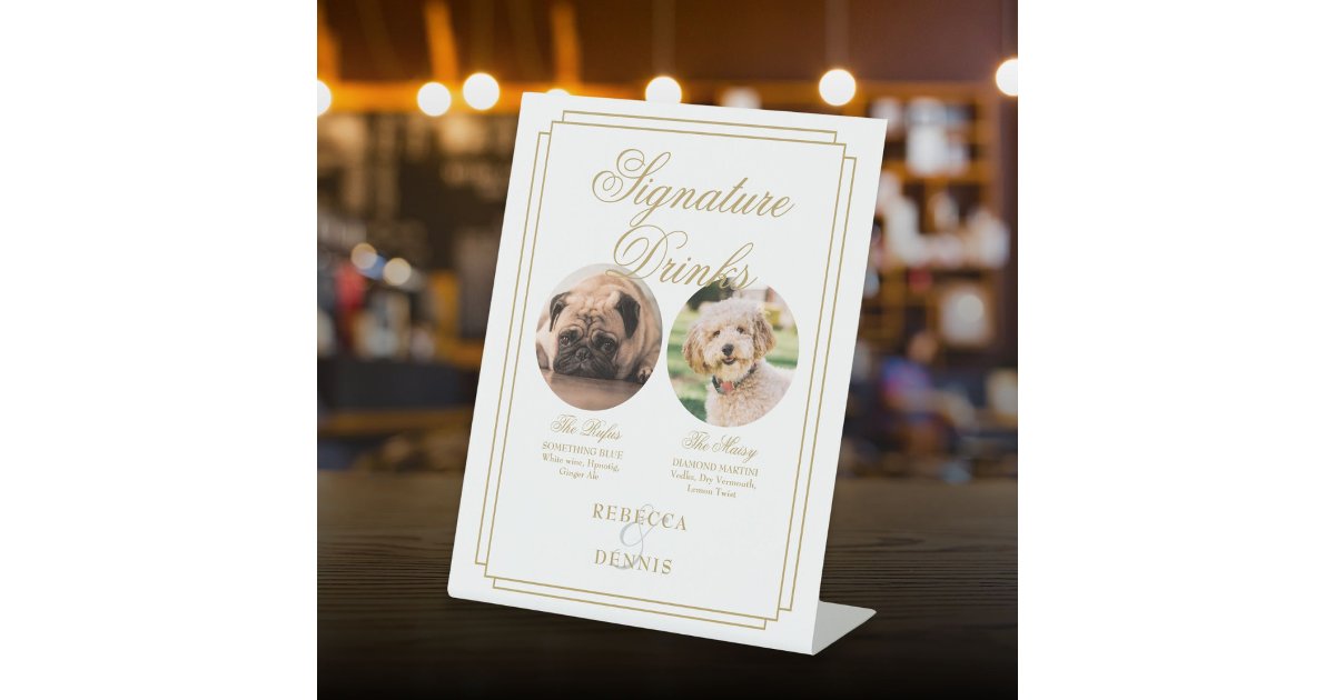 Signe De Table Elégant Mariage Or Pet Chien Signature Boissons | Zazzle.fr
