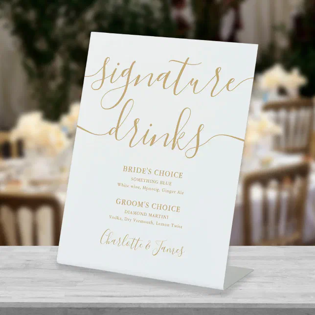 Signe De Table Élégante signature Mariage de script or Boissons | Zazzle.fr
