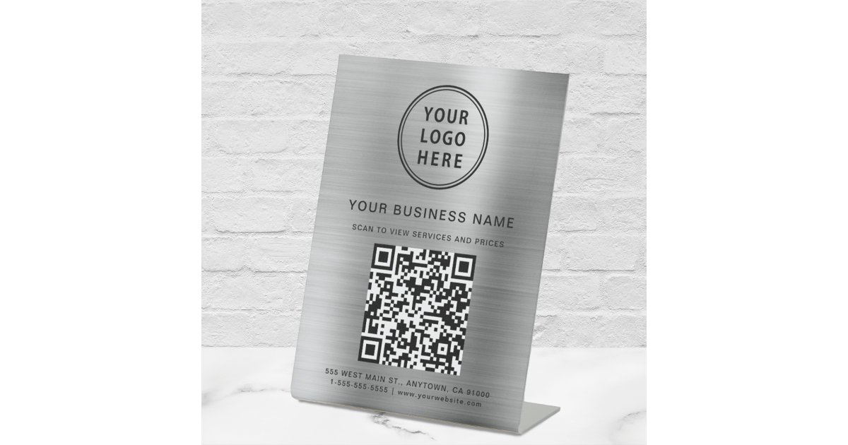Signe De Table Logo d'entreprise QR Code Silver | Zazzle.fr