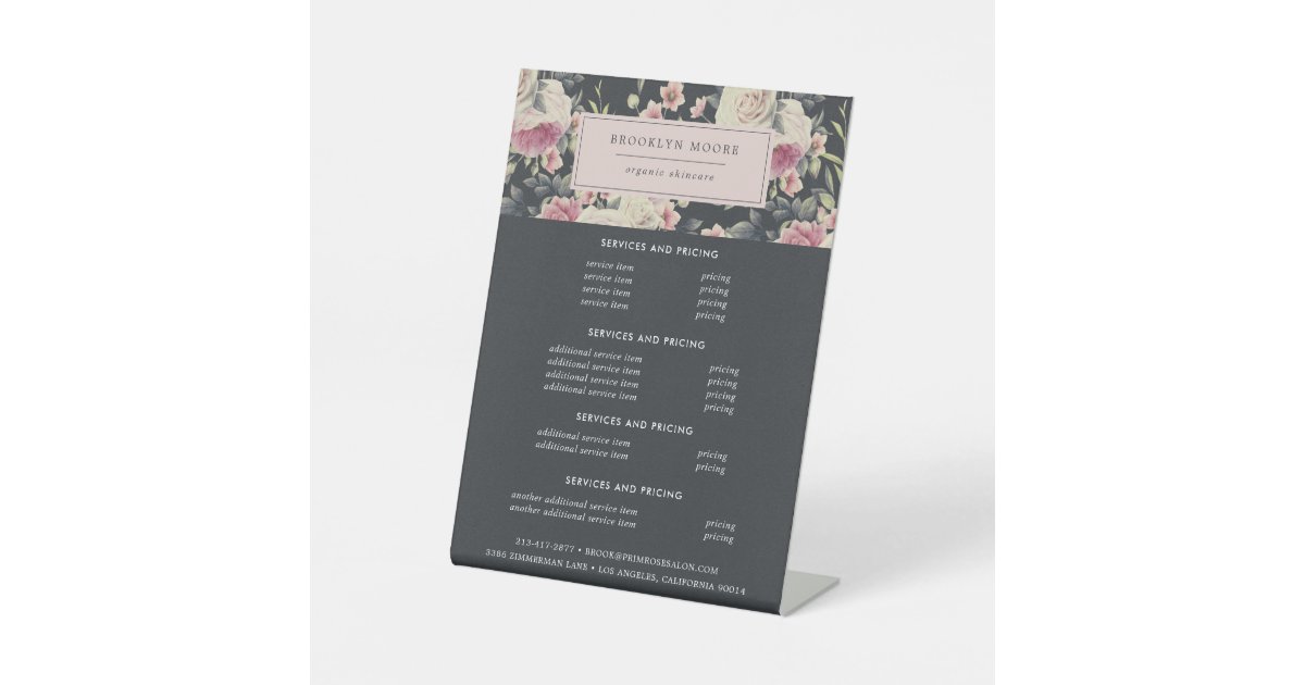 Signe De Table Logo floral Vintage foncé| Menu Tarifs | Zazzle.fr