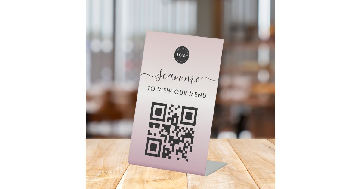 Signe De Table Rose Gold sans contact Scan Me Qr Code Menu Logo | Zazzle.fr